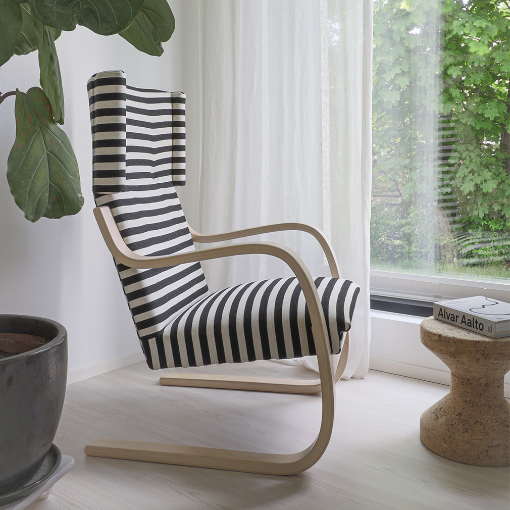 Artek Nojatuoli 401, koivu/Polo-kangas mustavalkoinen | Vepsäläinen