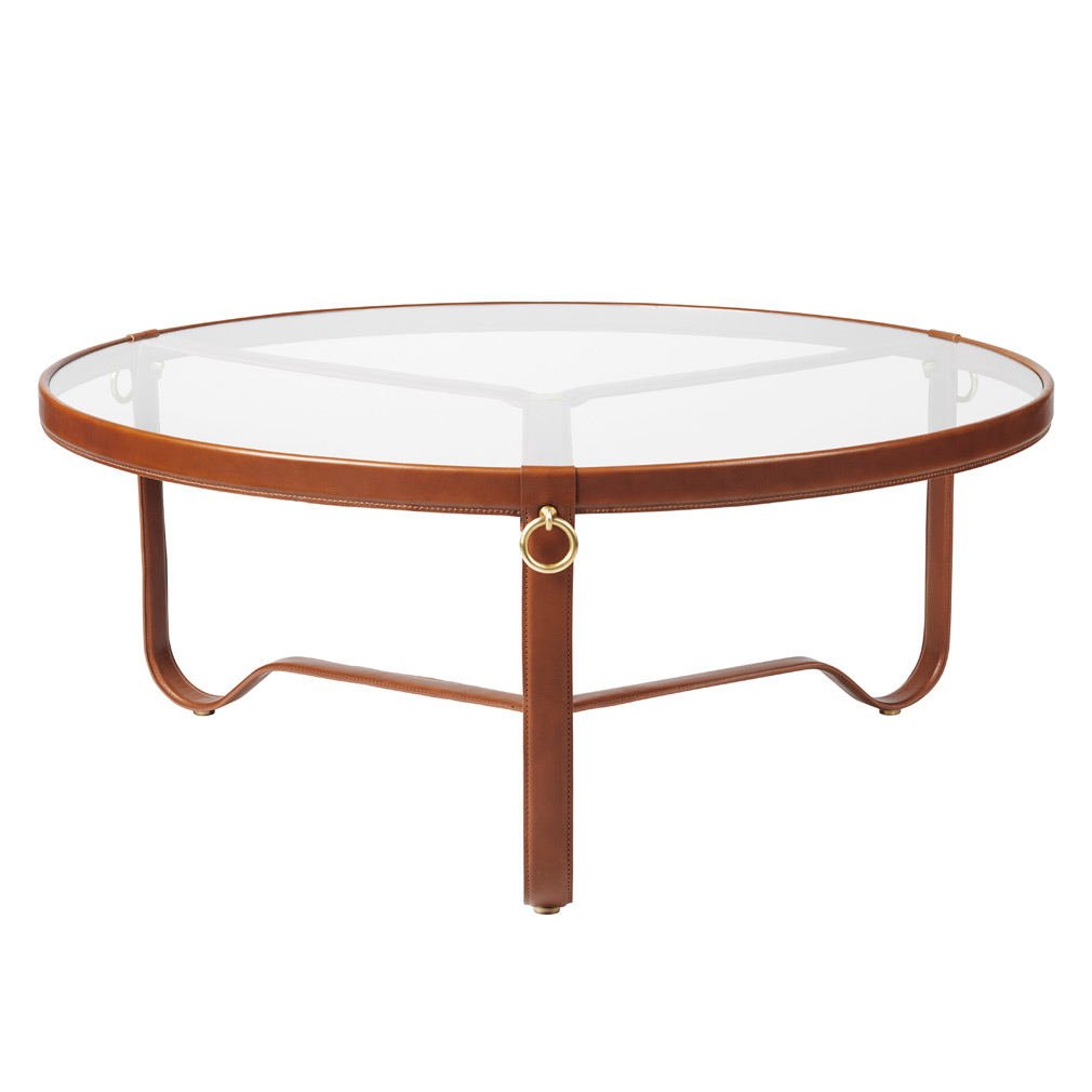 Gubi Adnet Coffee Table Brown Leather Glass Vepsalainen