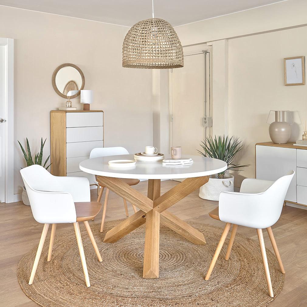 Kave Home Lotus Dining Table, White/Oak | Vepsäläinen