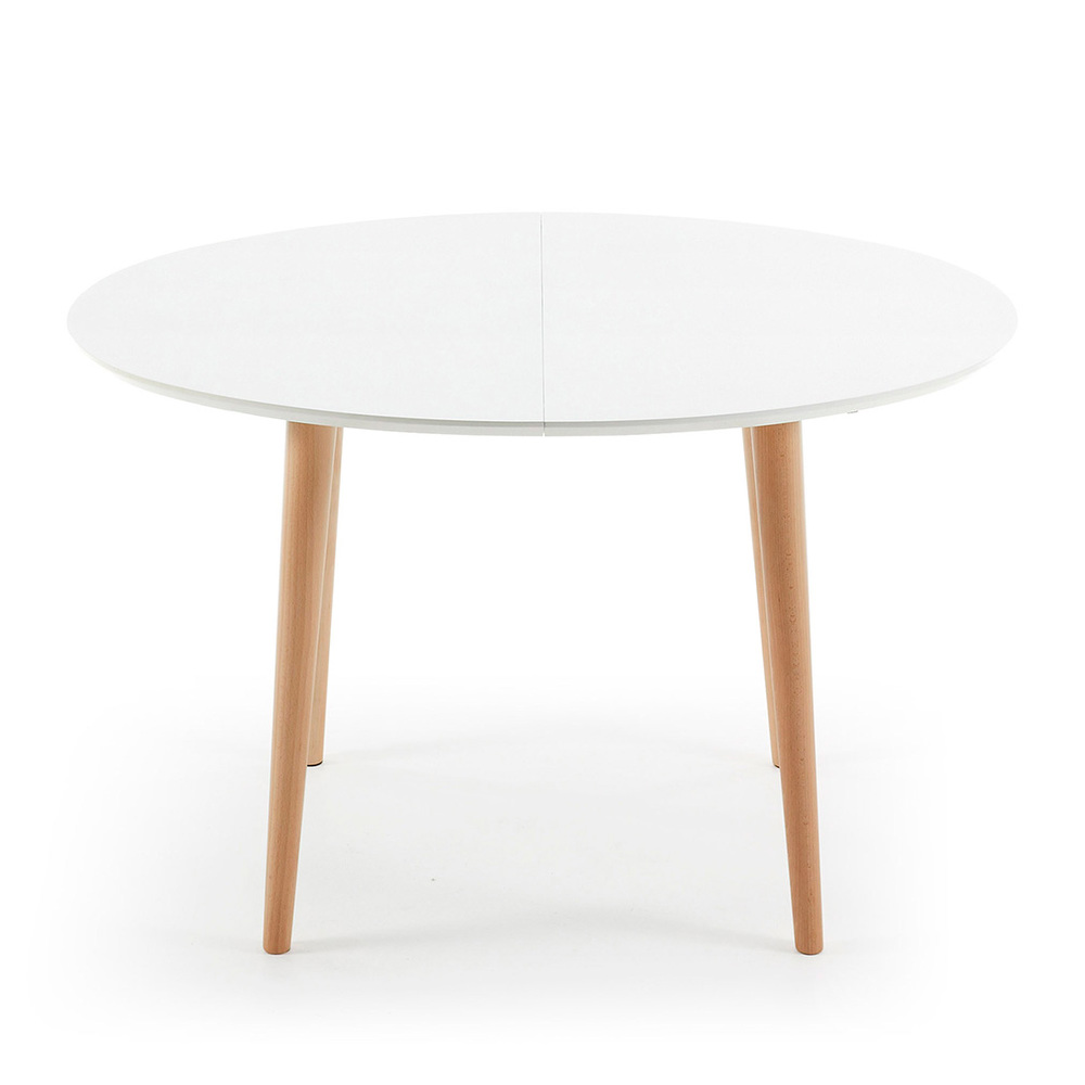 Kave Home Oqui- jatkettava ruokapöytä, valkoinen/pyökki | Vepsäläinen