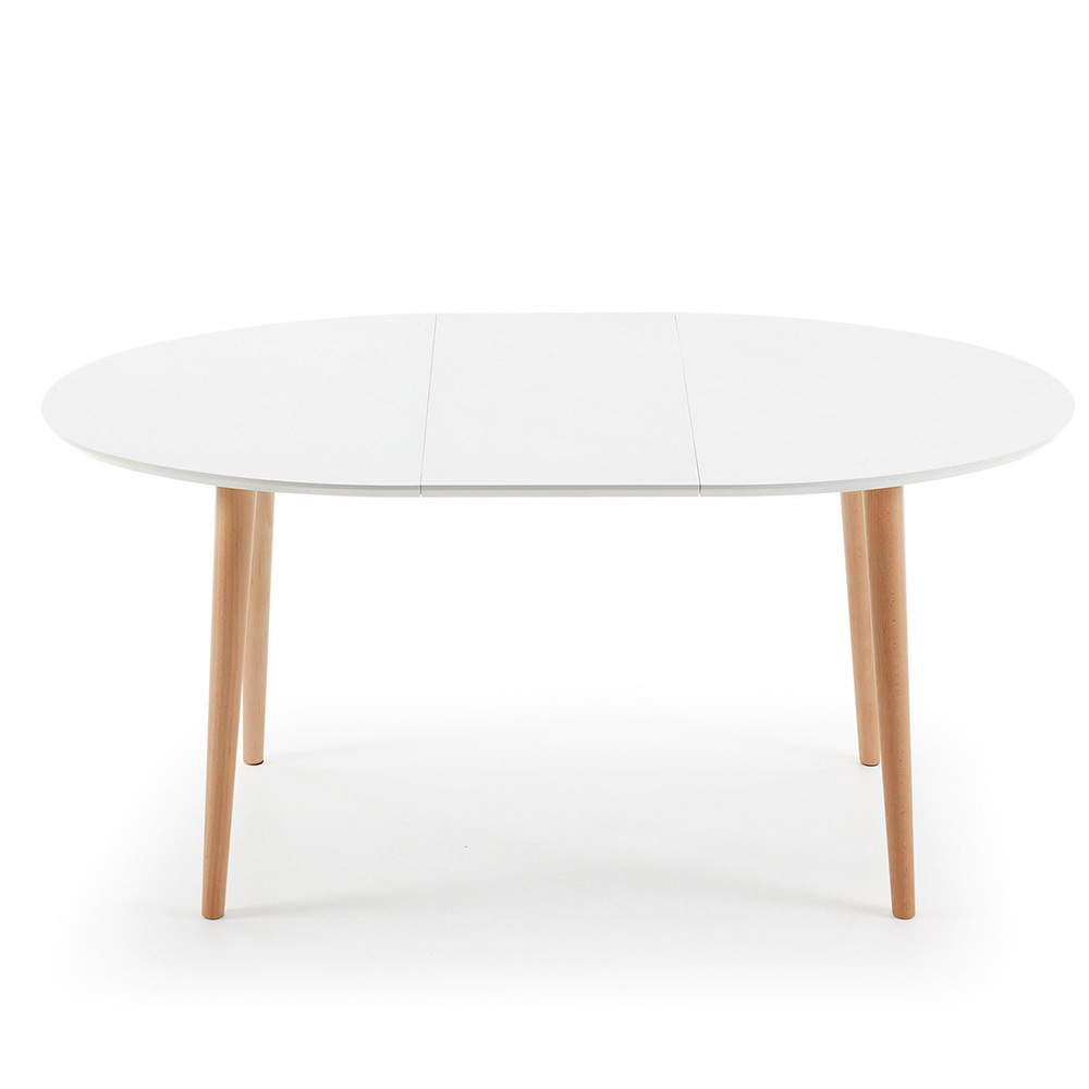 Kave Home Oqui- jatkettava ruokapöytä, valkoinen/pyökki | Vepsäläinen