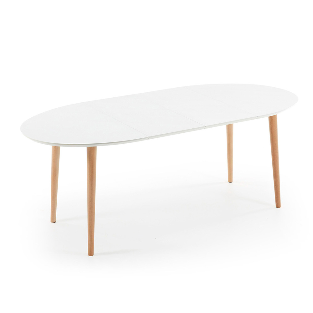 Kave Home Oqui- jatkettava ruokapöytä, valkoinen/pyökki | Vepsäläinen