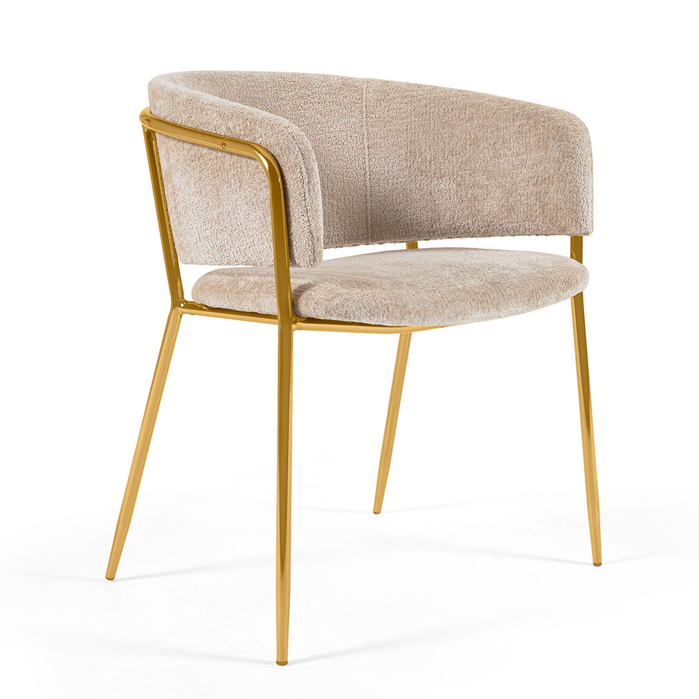 Kave Home Runnie Chair, Beige Chenille / Gold | Vepsäläinen