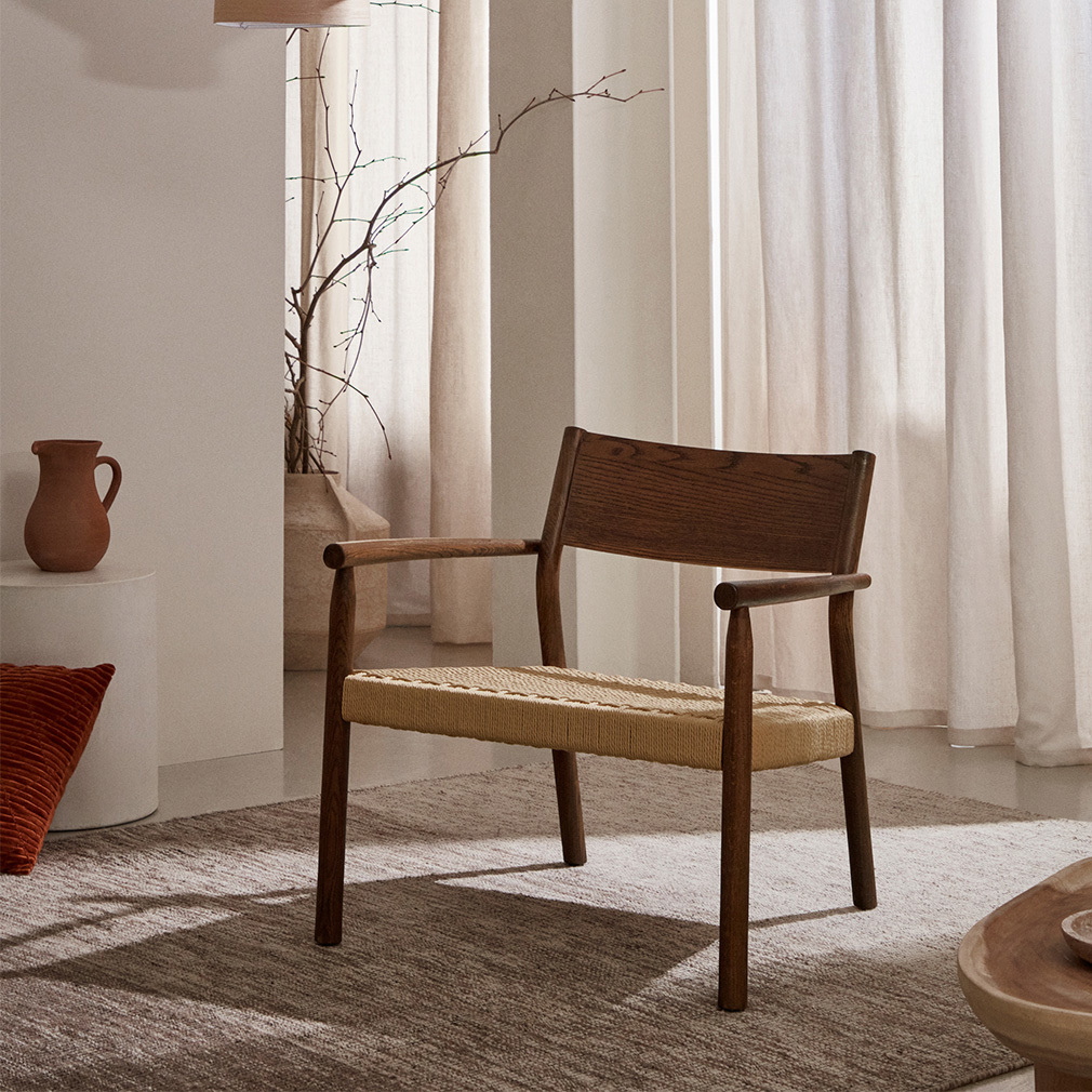 Kave Home Yalia-nojatuoli, pähkinä/paperinaru | Vepsäläinen